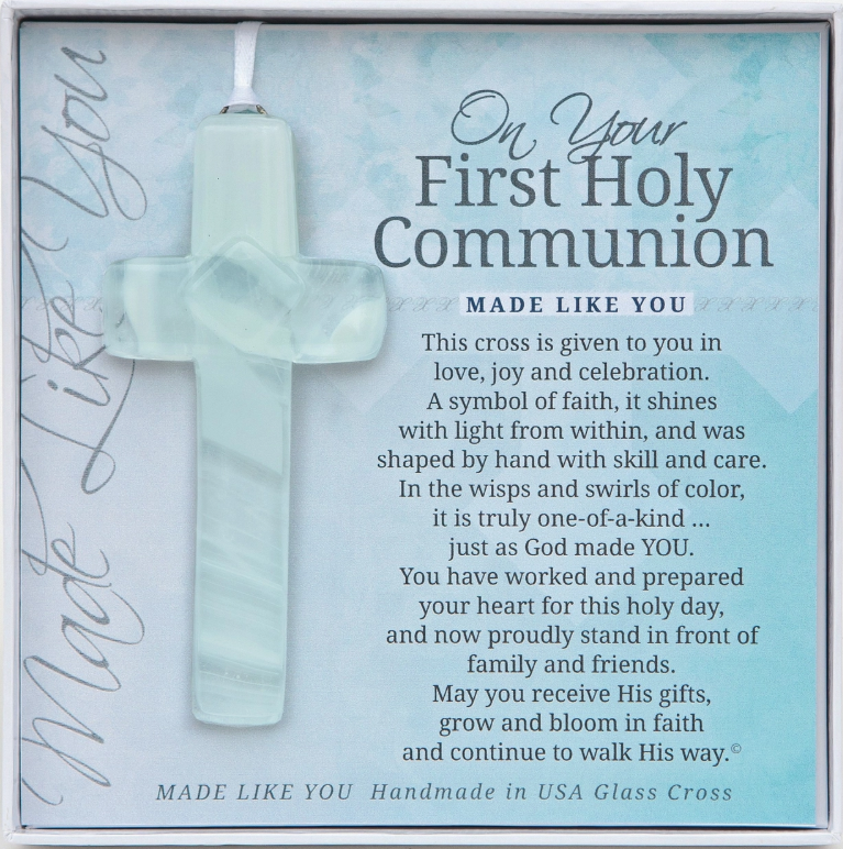 First Holy Communion Cross: Handmade Glass - Clear – Morningside Gifts